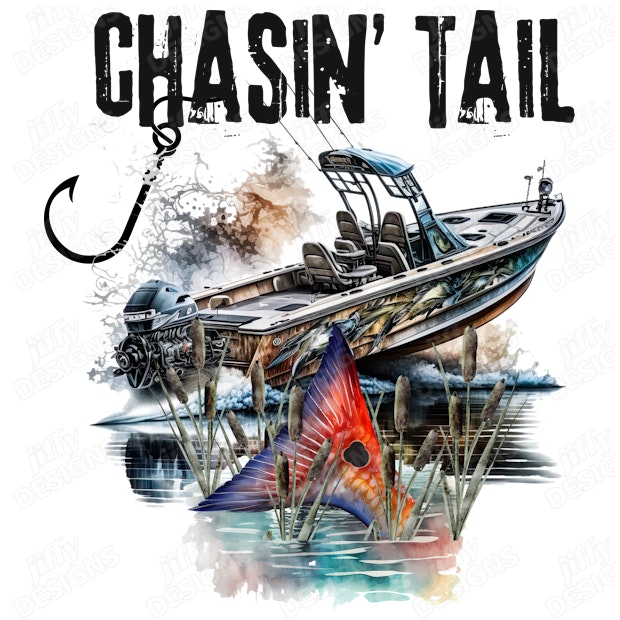 'Chasin' Tail' Fishing Boat Design with Vibrant Aquatic Scene | Jiffy Designs