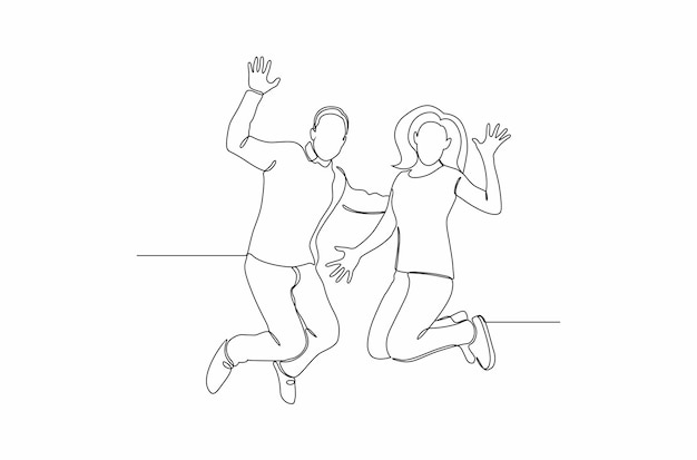 Joyful Figures Leaping with Exuberance in Minimalist Sketch | Jiffy Designs