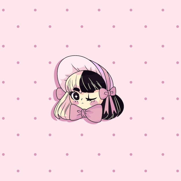 Cute Anime Girl Resting on Polka Dot Background | Jiffy Designs