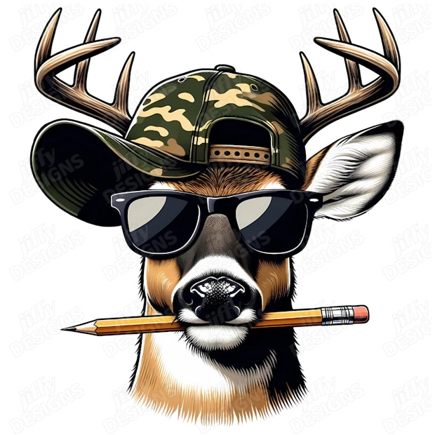 Cool Deer with Camo Hat Sunglasses and Pencil Striking Cartoon Portrait ...