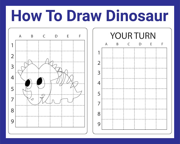 Whimsical Dinosaur Drawing Lesson with Grid Template | Jiffy Designs