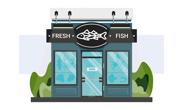 Fresh Fish Market Storefront with Aqua-Colored Glass Facade | Jiffy Designs