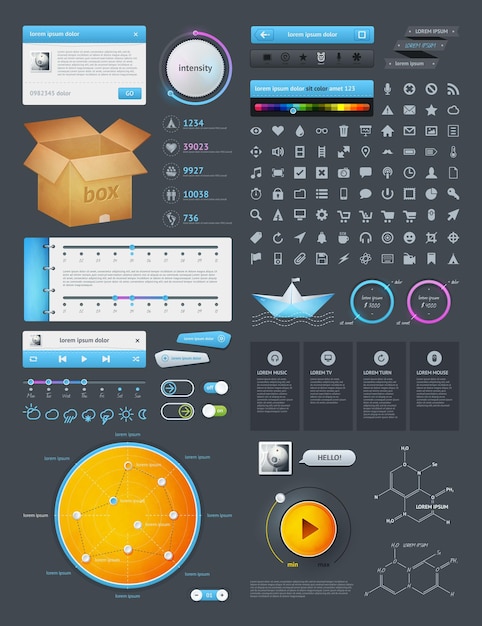 Comprehensive UI Kit with Vibrant Shapes, Icons, and Infographic ...