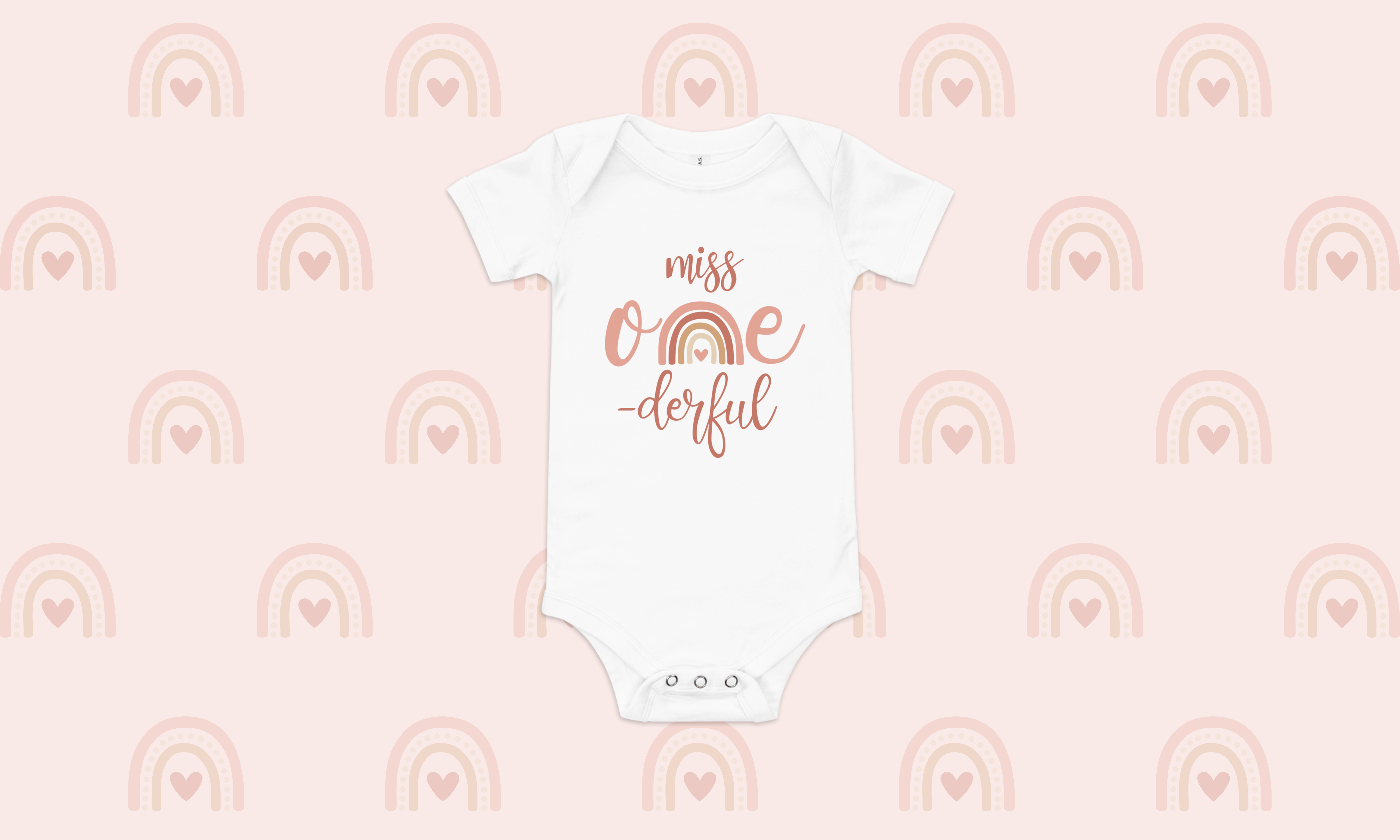 'Miss One-derful' Whimsical Rainbow Typography Collection in Warm Peach ...