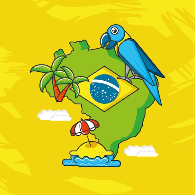 Vibrant Brazilian Parrot on Tropical Map Backdrop | Jiffy Designs