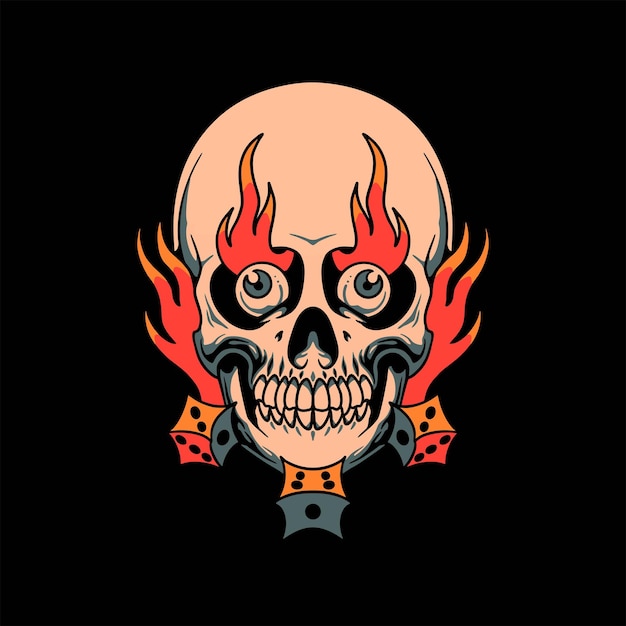 Fiery Skull with Flaming Eyes and Wrench Tool | Jiffy Designs