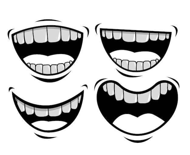 Monochrome Toothy Grins: Playful Mouth Illustrations Assortment | Jiffy ...