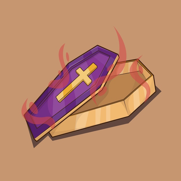 Ornate Coffin with Golden Cross on Vibrant Purple Lid | Jiffy Designs