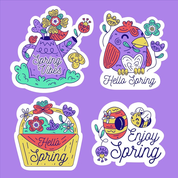 Vibrant Spring-Themed Sticker Collection with Floral and Nature Motifs ...
