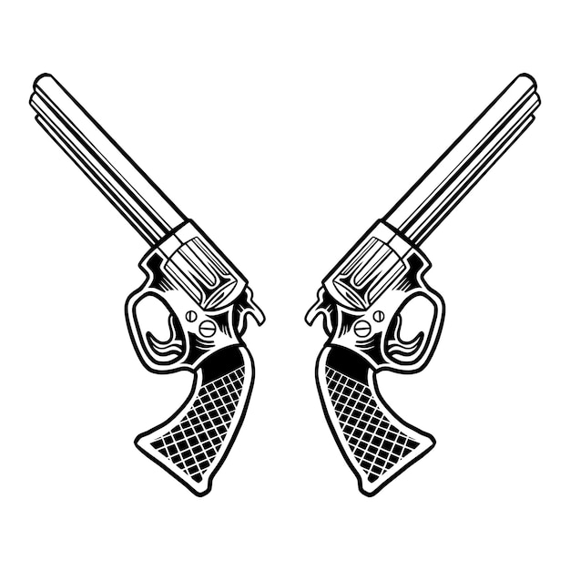 Iconic Crossed Revolvers in Monochrome Style | Jiffy Designs