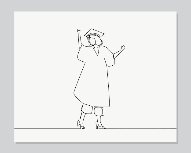 Joyful Graduate Celebrating Accomplishment in Simple Line Art | Jiffy ...