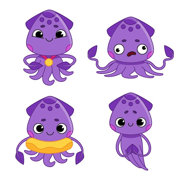 Adorable Collection of Whimsical Purple Octopus Characters | Jiffy Designs