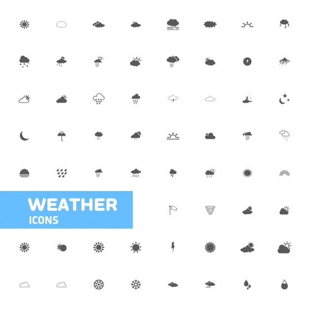 Monochrome Weather Icon Collection with Diverse Meteorological Symbols ...