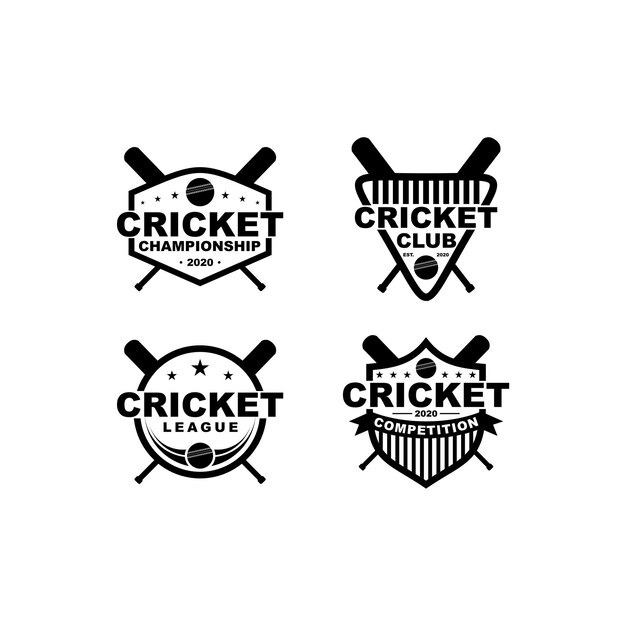 Diverse Cricket Club Emblems with Bats, Balls, and Shields | Jiffy Designs