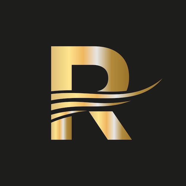 Bold Golden Letter R with Elegant Flowing Accents | Jiffy Designs