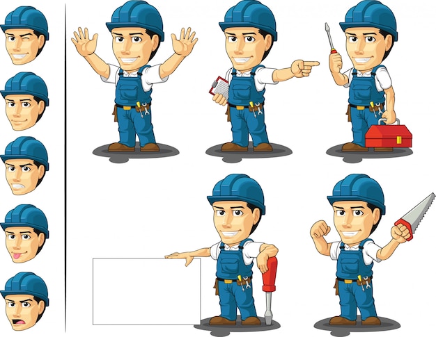 Animated Handyman in Blue Overalls with Various Poses | Jiffy Designs