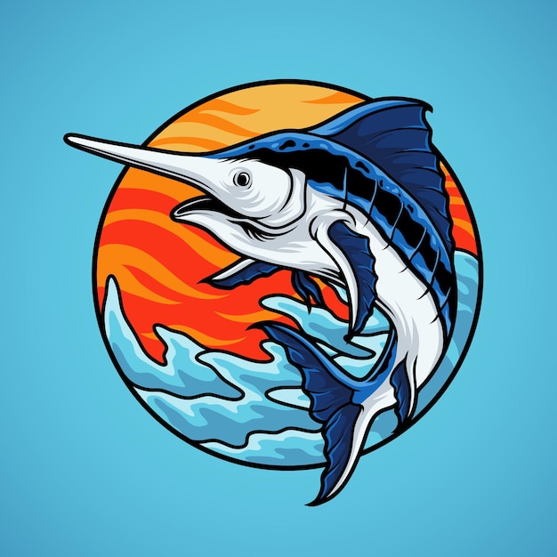 Majestic Marlin Leaping Through Vibrant Sunset Waves | Jiffy Designs