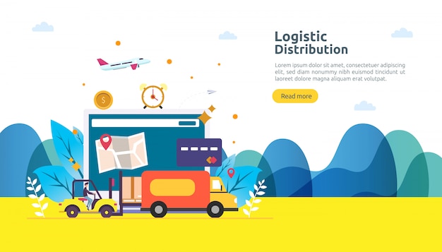Vibrant Logistics Landscape with Delivery Truck and Shipping Symbols ...