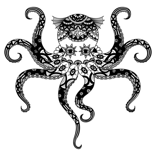 Zentangle-Inspired Design Of Octopus For Design Element, Printed Tee ...