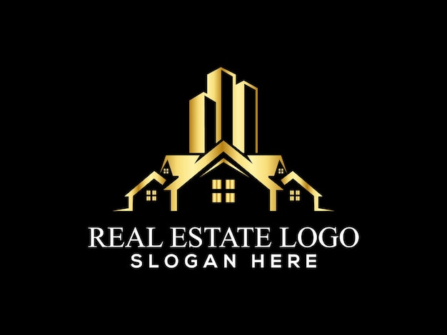 Elegant Gold Cityscape Real Estate Logo with Slogan | Jiffy Designs