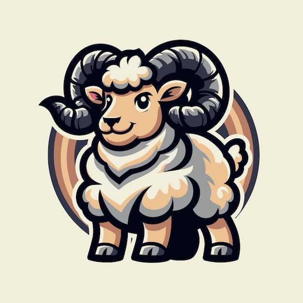 Adorable Cartoon Ram with Curly Horns and Fluffy Wool | Jiffy Designs