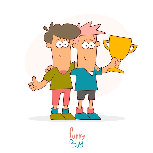 Goofy Friends Holding a Trophy - Funny Cartoon Illustration | Jiffy Designs