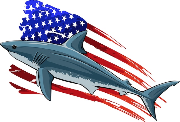 Patriotic Shark Soaring Through the American Flag | Jiffy Designs