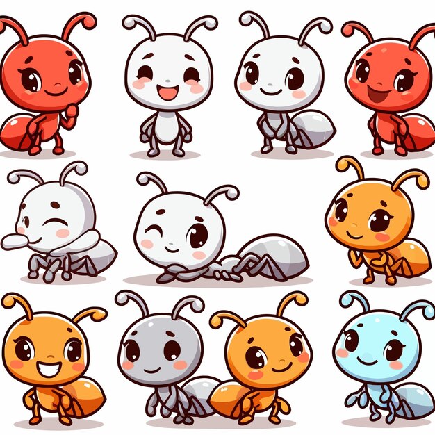Adorable Cartoon Ants in Vibrant Colors and Expressions | Jiffy Designs