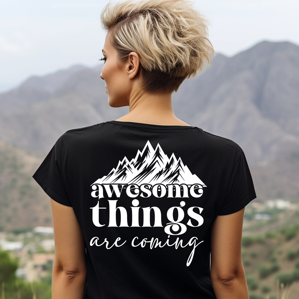 'Awesome Things Are Coming' Bold Mountain Silhouette with Inspiring Message | Jiffy Designs