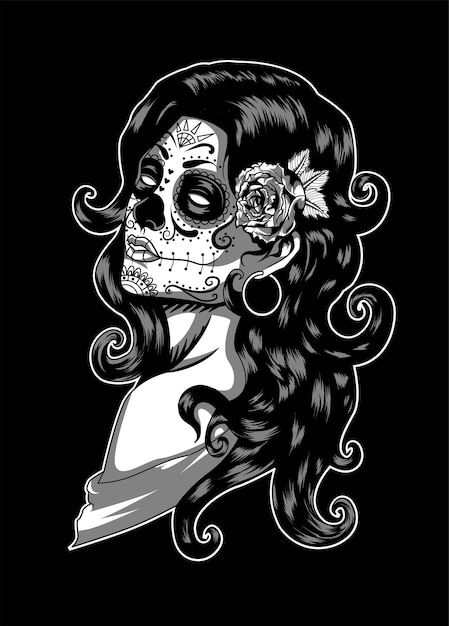 Captivating Sugar Skull Girl with Flowing Locks | Jiffy Designs