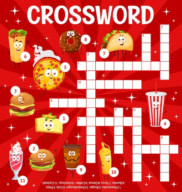 Delightful Food-Themed Crossword Puzzle on a Vibrant Red Background ...