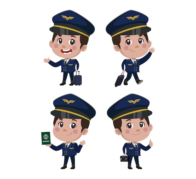 Adorable Pilot Mascot Collection with Diverse Poses | Jiffy Designs