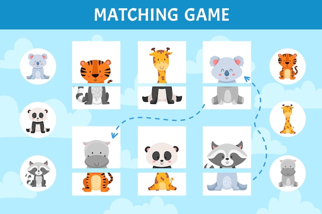Adorable Animal Matching Game with Colorful Cartoon Characters | Jiffy ...