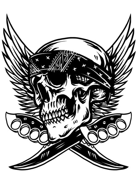 Winged Skull of the Rebellious Rocker with Crossed Daggers | Jiffy Designs