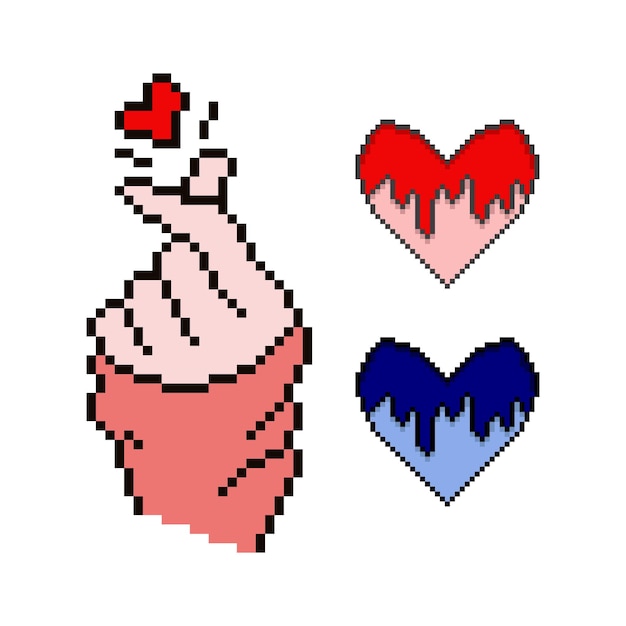 Vibrant Pixel Heart Symbols: A Playful Retro Graphic | Jiffy Designs
