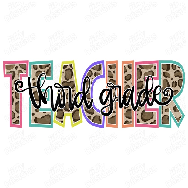 'Third Grade' Vibrant Leopard Print Letters with Playful Cursive Script ...