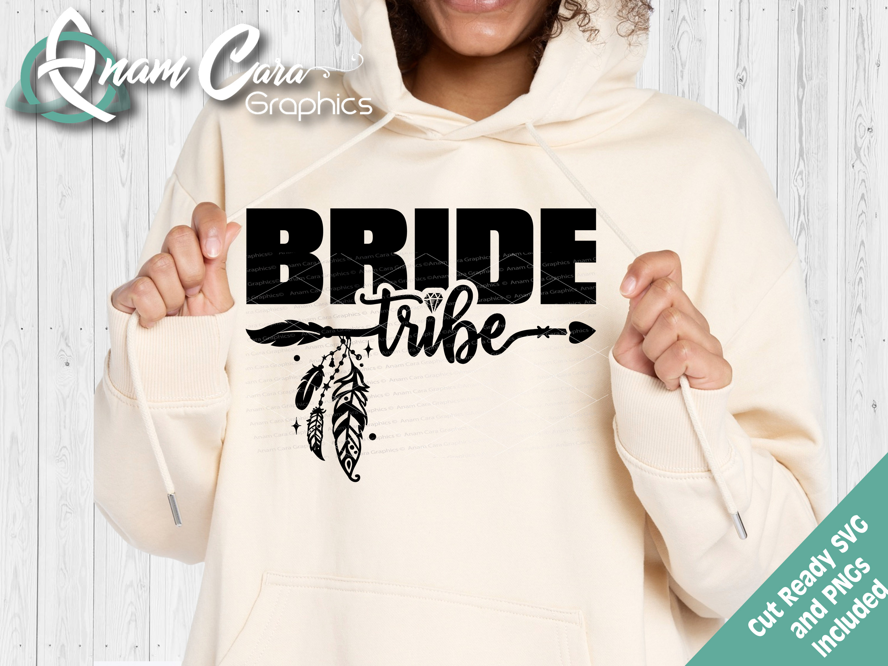 'Bride Tribe' Bold Typography with Feathered Arrow Embellishment ...