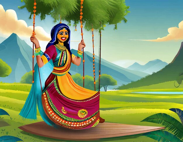 Indian festival hariyali teej means green teej woman enjoy the festival ...