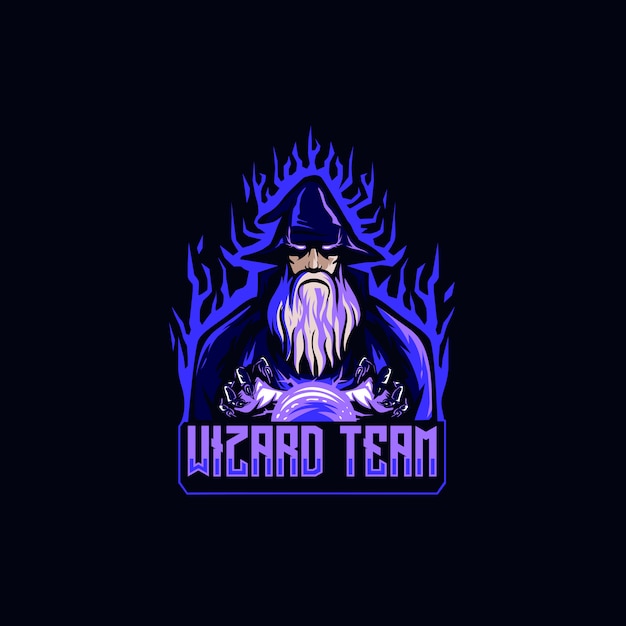 Majestic Wizard Emblem with Glowing Flames | Jiffy Designs