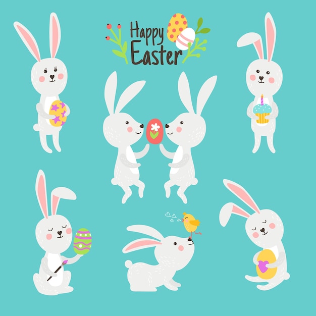 Delightful Easter Bunny Characters Collection with Typography | Jiffy ...