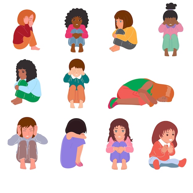 Diverse Collection of Stylized Children Figures in Various Poses ...