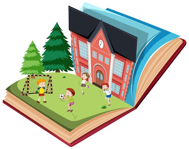 Vibrant Pop-Up Book Scene of Children Playing at School | Jiffy Designs