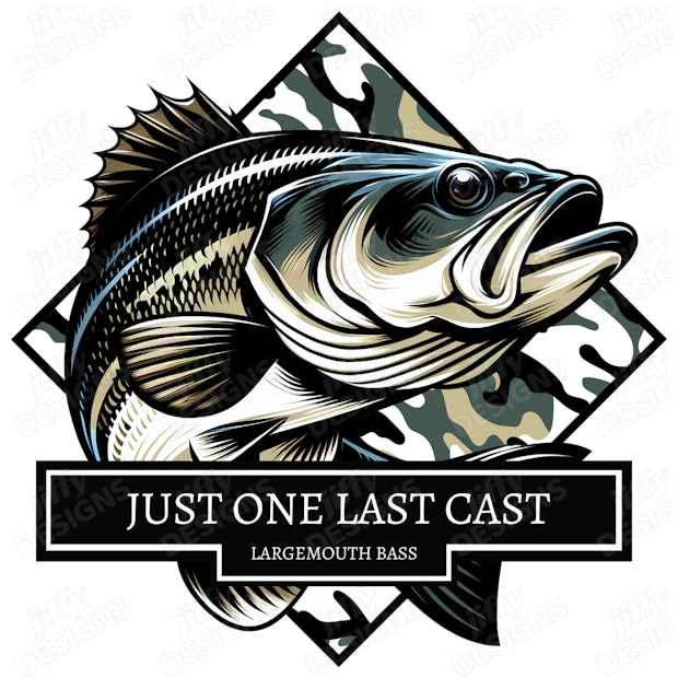 'Just One Last Cast' Largemouth Bass Emblazoned on Diamond Backdrop ...