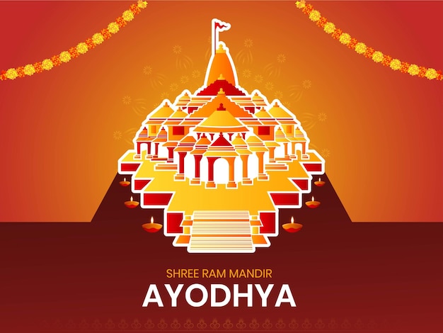 Vibrant Illustration of the Iconic Shree Ram Mandir in Ayodhya | Jiffy Designs