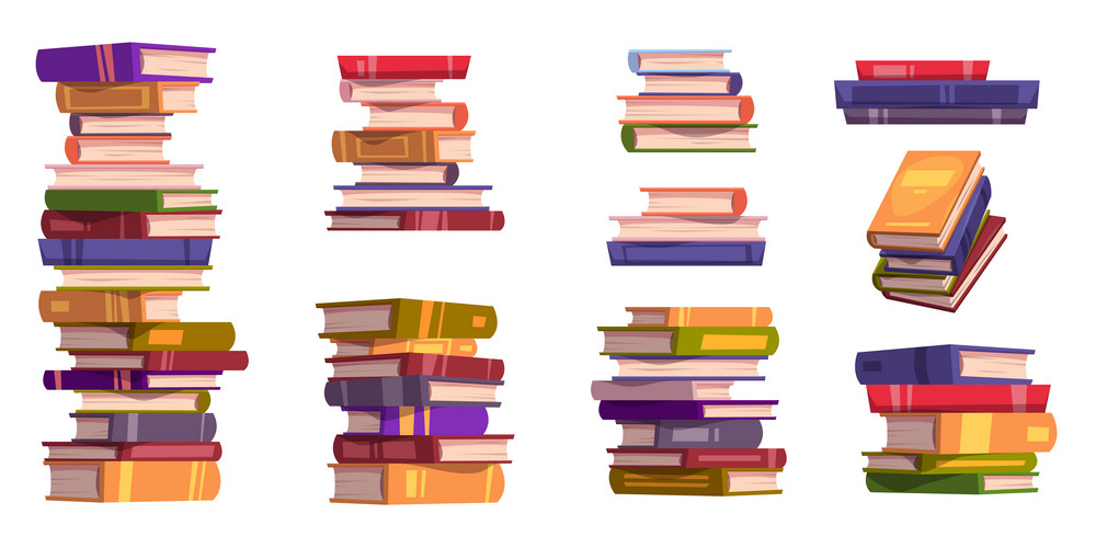 Vector Set Of Isolated Book Stack Cartoon Illustration. Tall Pile Of ...