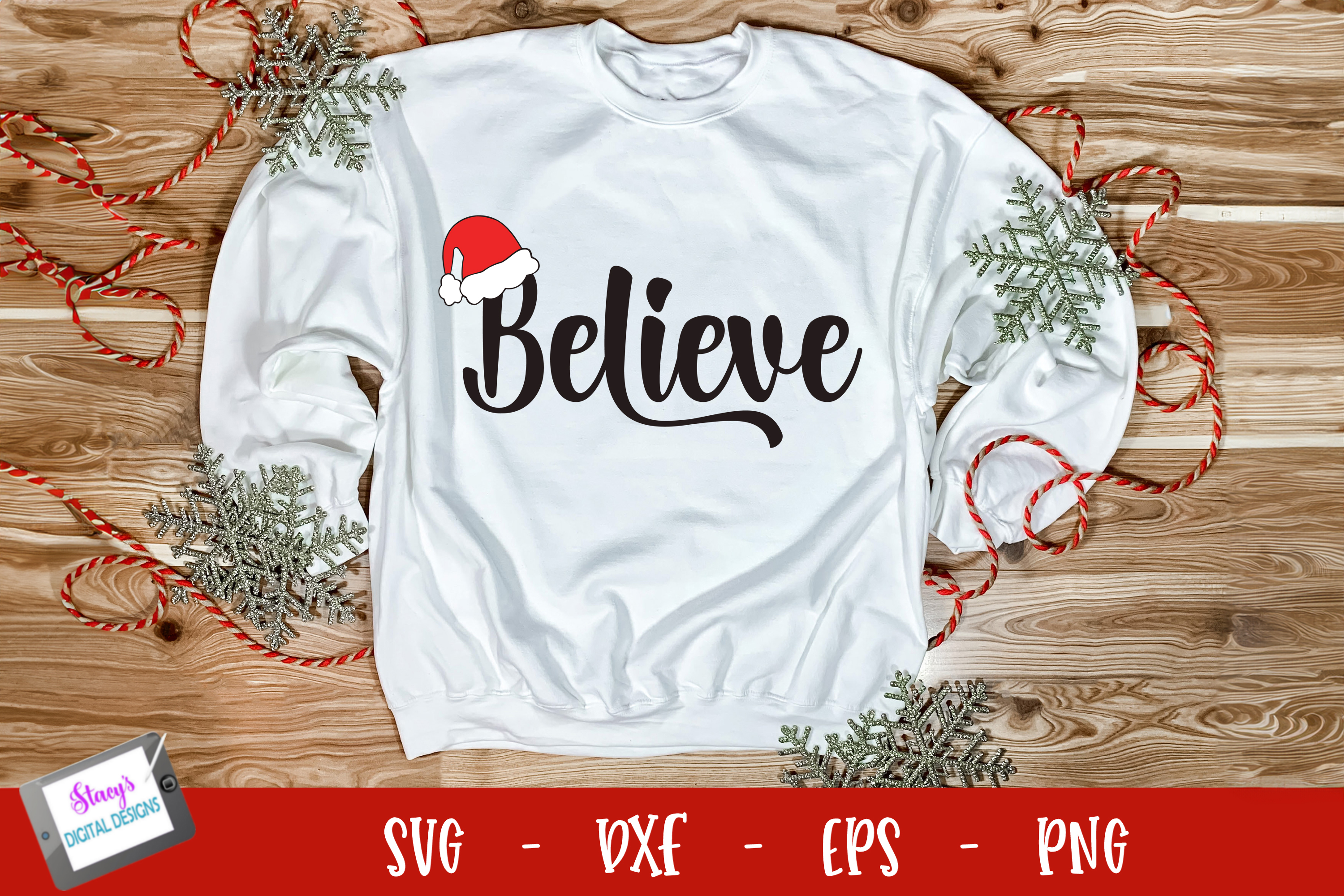 'Believe' with Santa Hat | Christmas SVG | Christmas PNG | Jiffy Designs