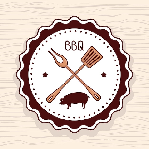 Rustic BBQ Badge with Crossed Utensils and Pig Silhouette | Jiffy Designs