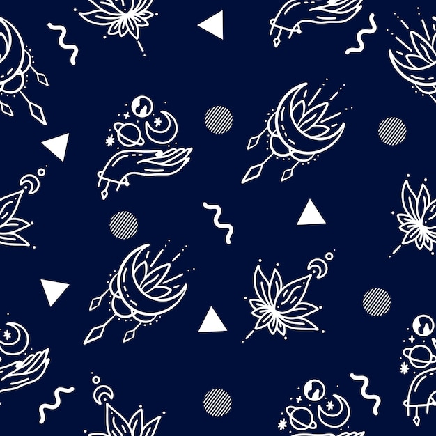 Ethereal Botanical Motifs on Midnight Blue Background | Jiffy Designs