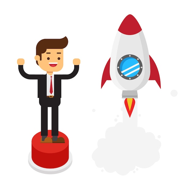 Businessman Launching Rocket - Startup Success Illustration | Jiffy Designs