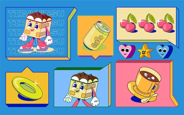 Vibrant Cartoon Characters and Snacks in Playful Collage | Jiffy Designs